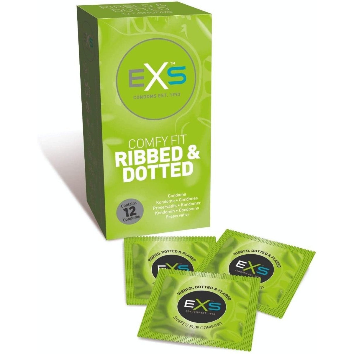 EXS Ribbed & Dotted Condoms 12 Pack | Simply Pleasure