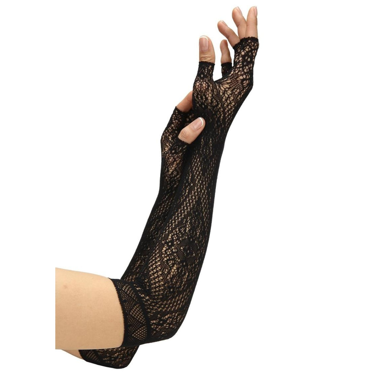 Baci Fingerless Lace Opera Gloves Black | Simply Pleasure